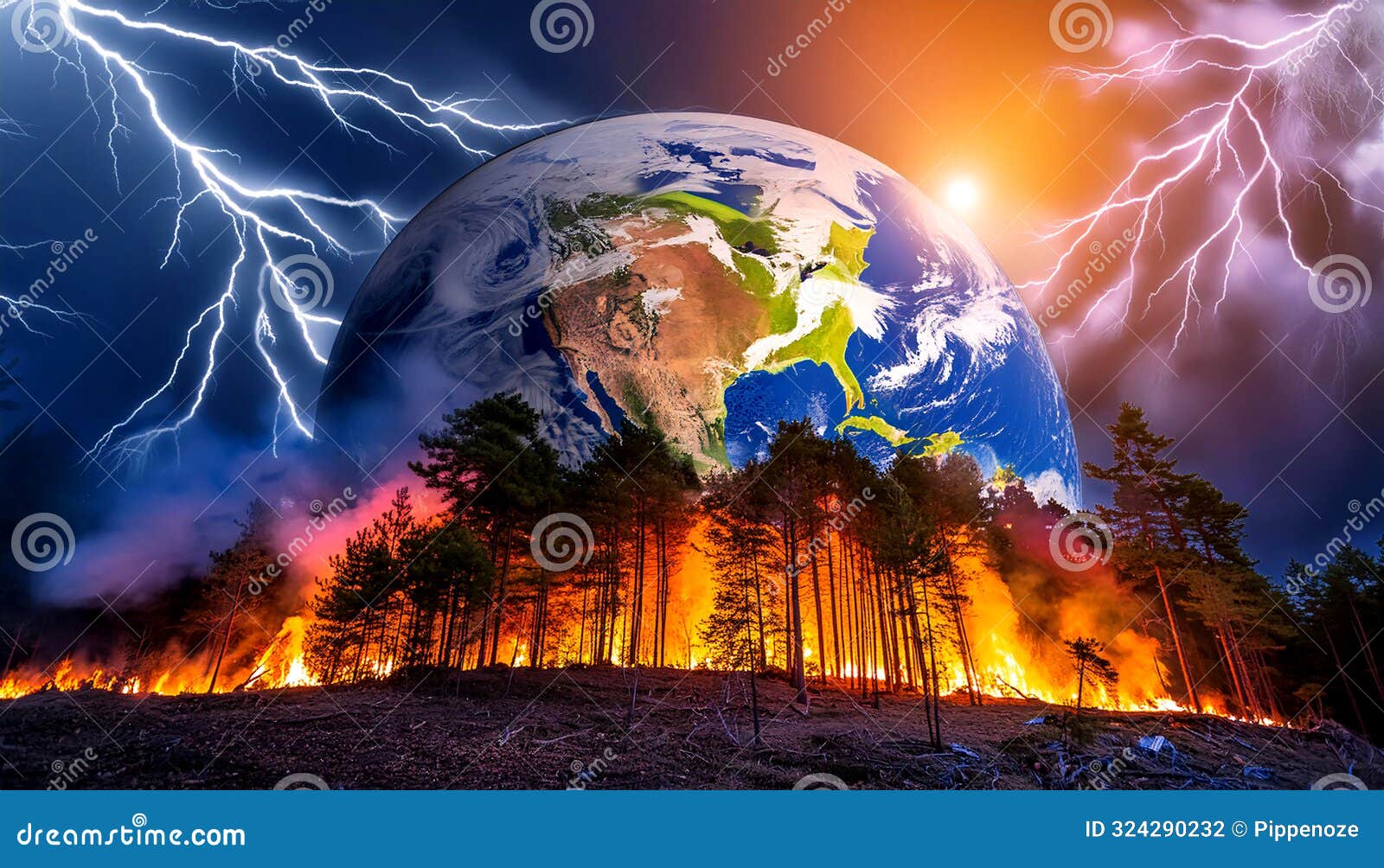 A Forest Fire is Burning in the Background of a Picture of the Earth ...