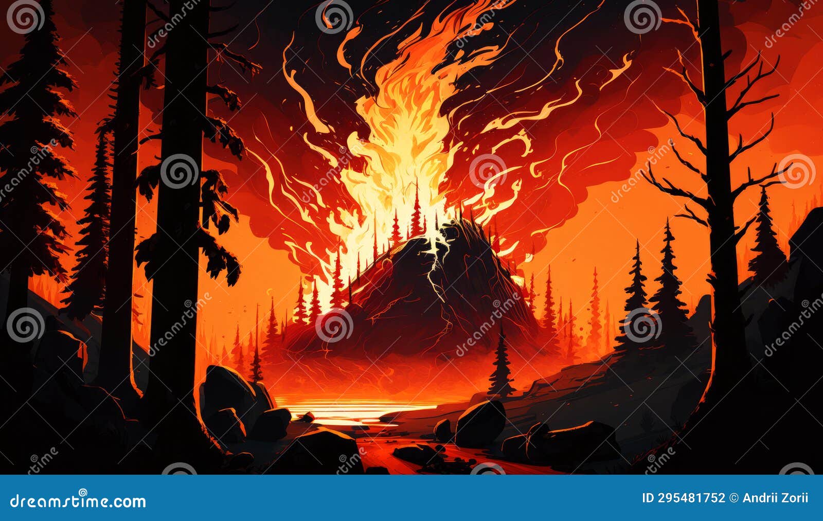 Forest Fire. Burning Forest, Fire Season. Stock Illustration ...