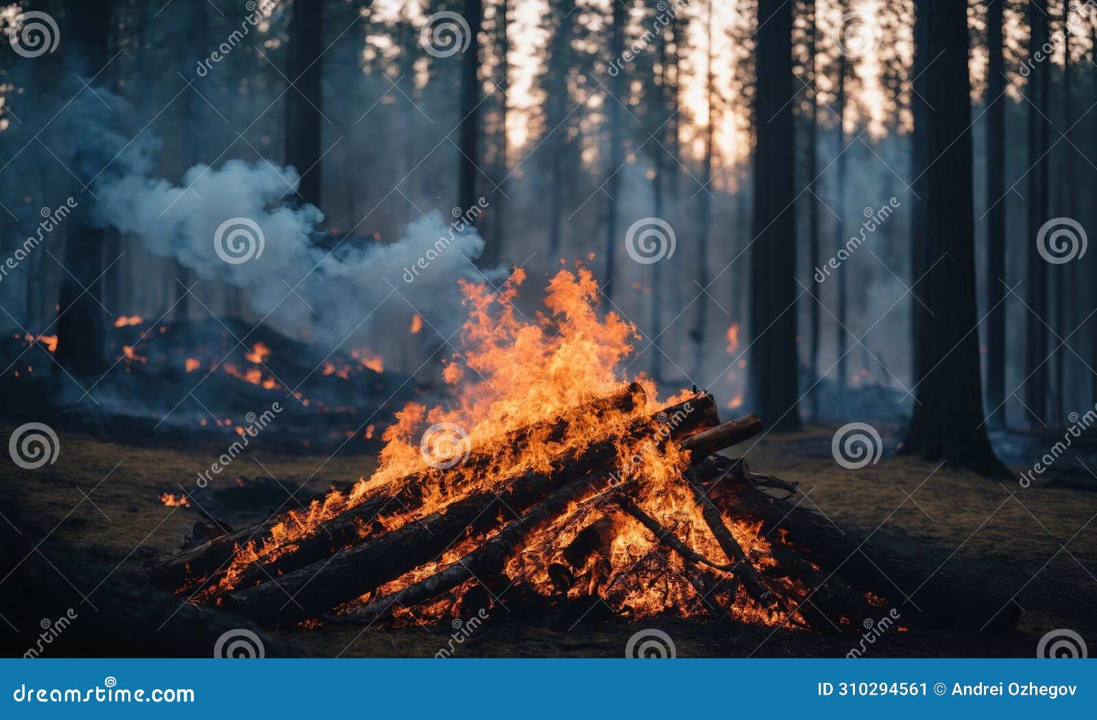 Forest Fire in the Forest. Burning Pine Trees in the Forest. Stock ...