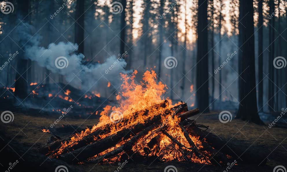 Forest Fire in the Forest. Burning Pine Trees in the Forest. Stock ...