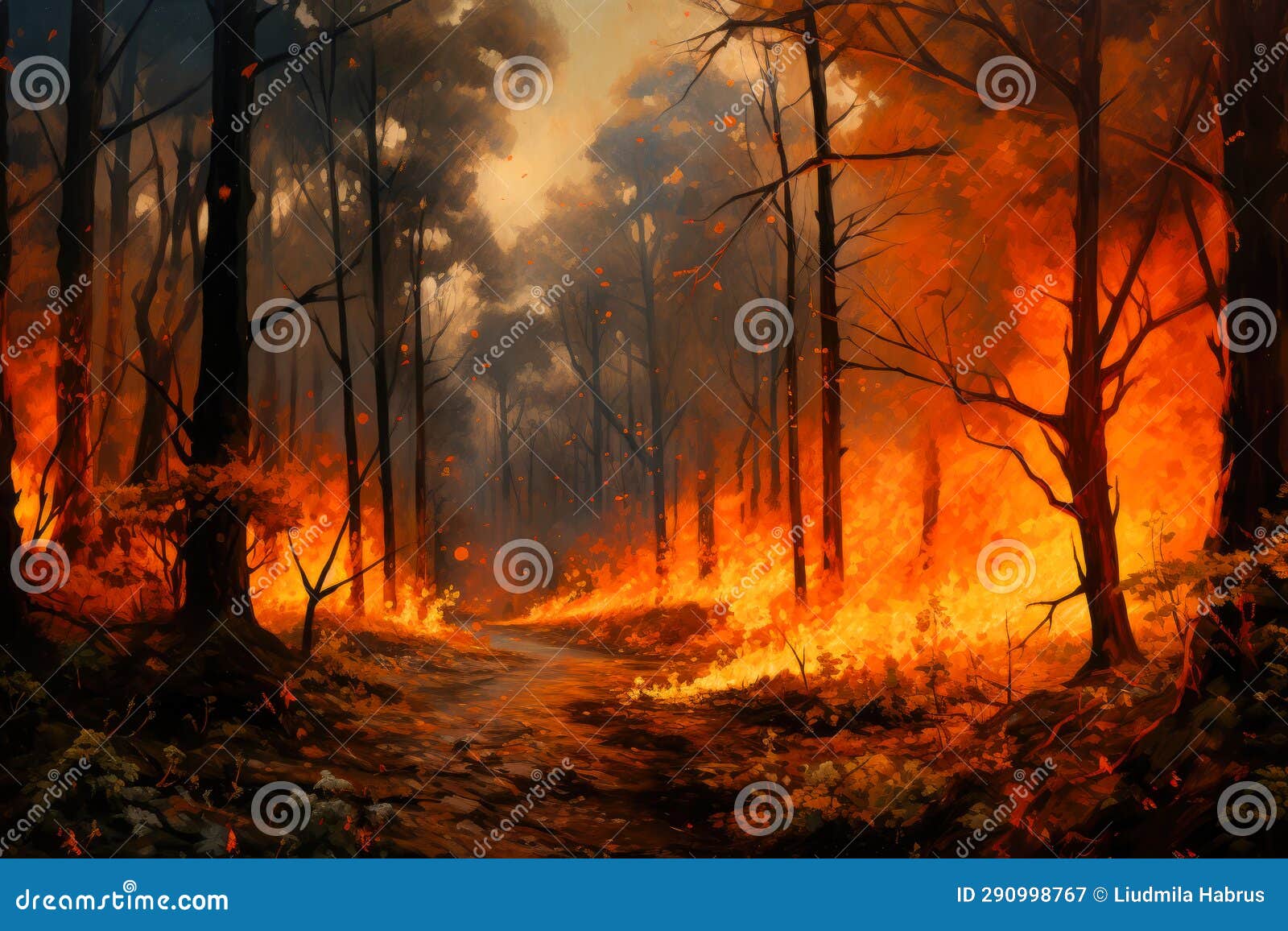 Forest Fire, Burning Trees and Grass in the Foreground Stock Image ...