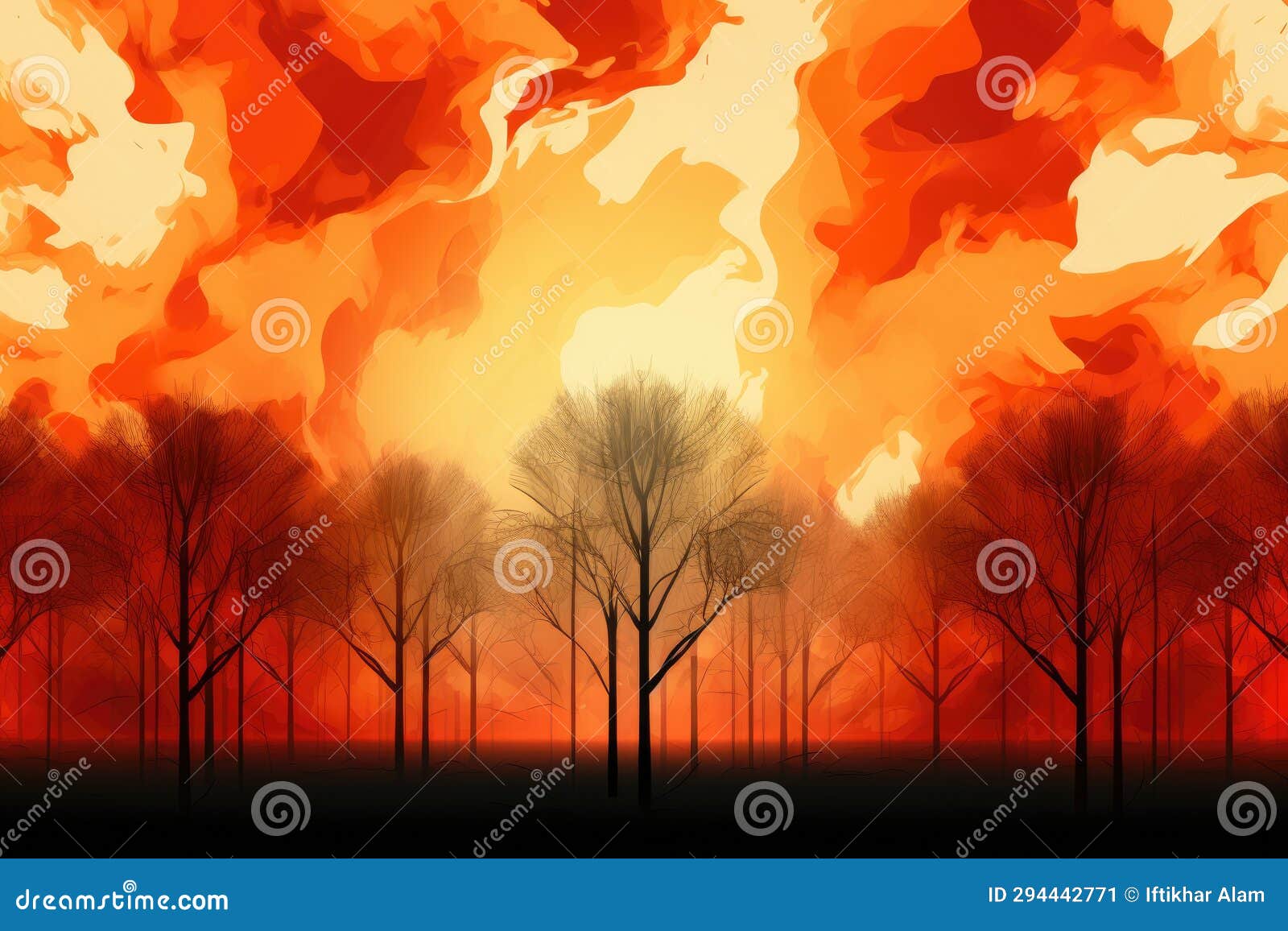 Forest Fire with Burning Trees, Natural Disaster Background. Vector ...