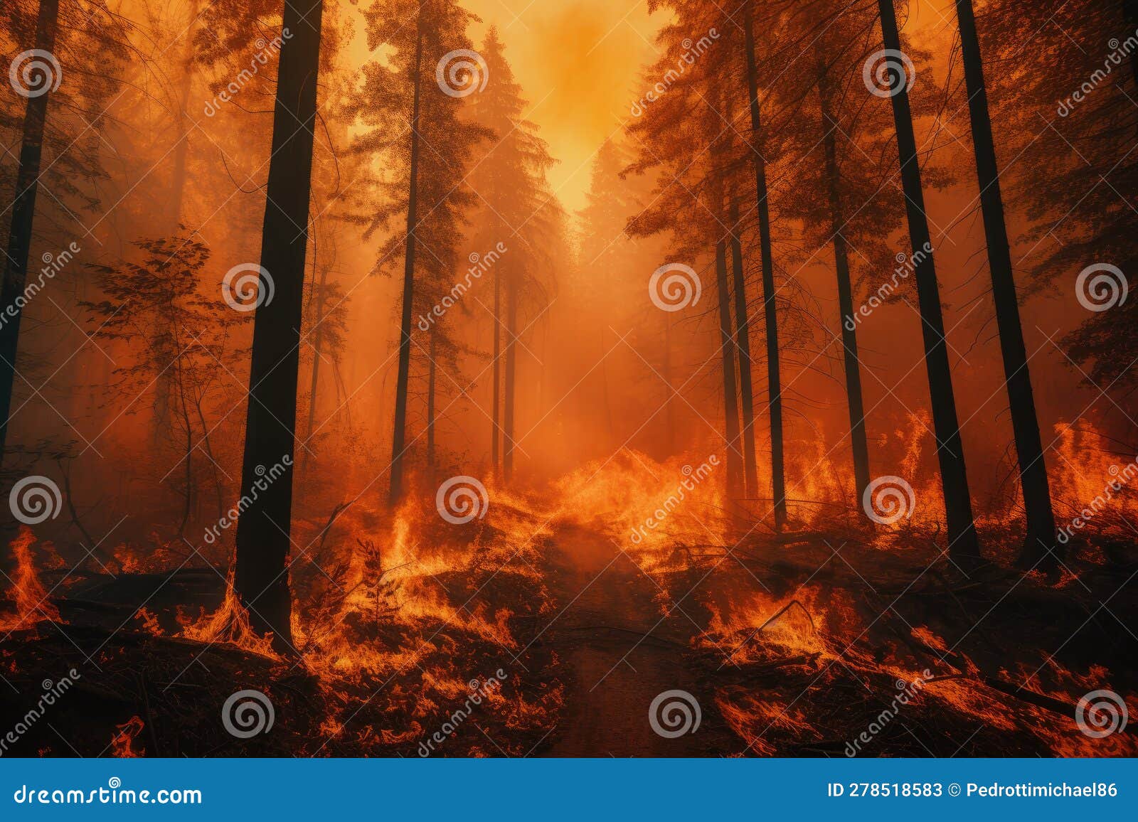 Forest Fire from Climate Change Stock Illustration - Illustration of ...