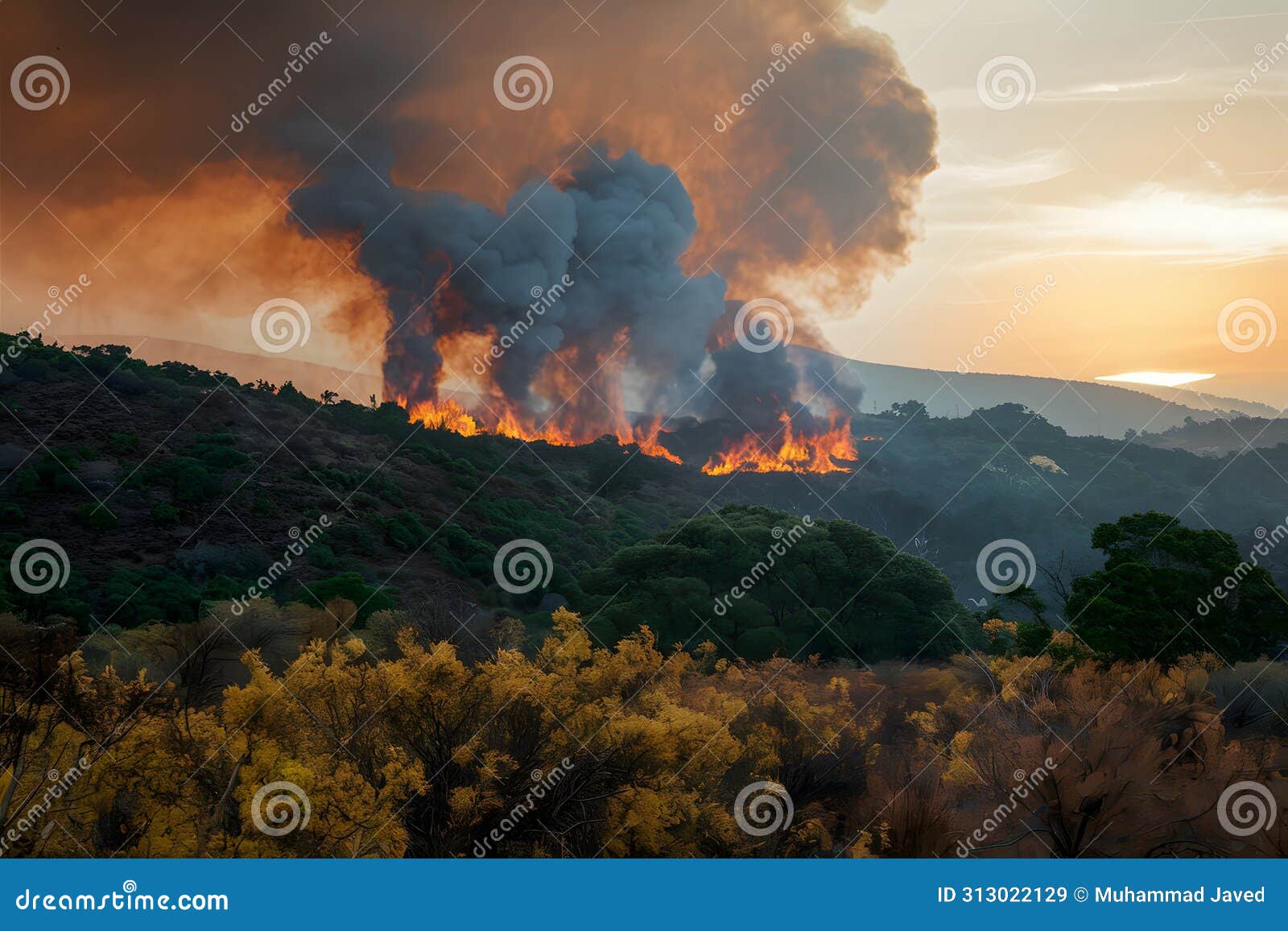 Forest Fire Devastates with Burning Plants and Billowing Smoke Stock ...