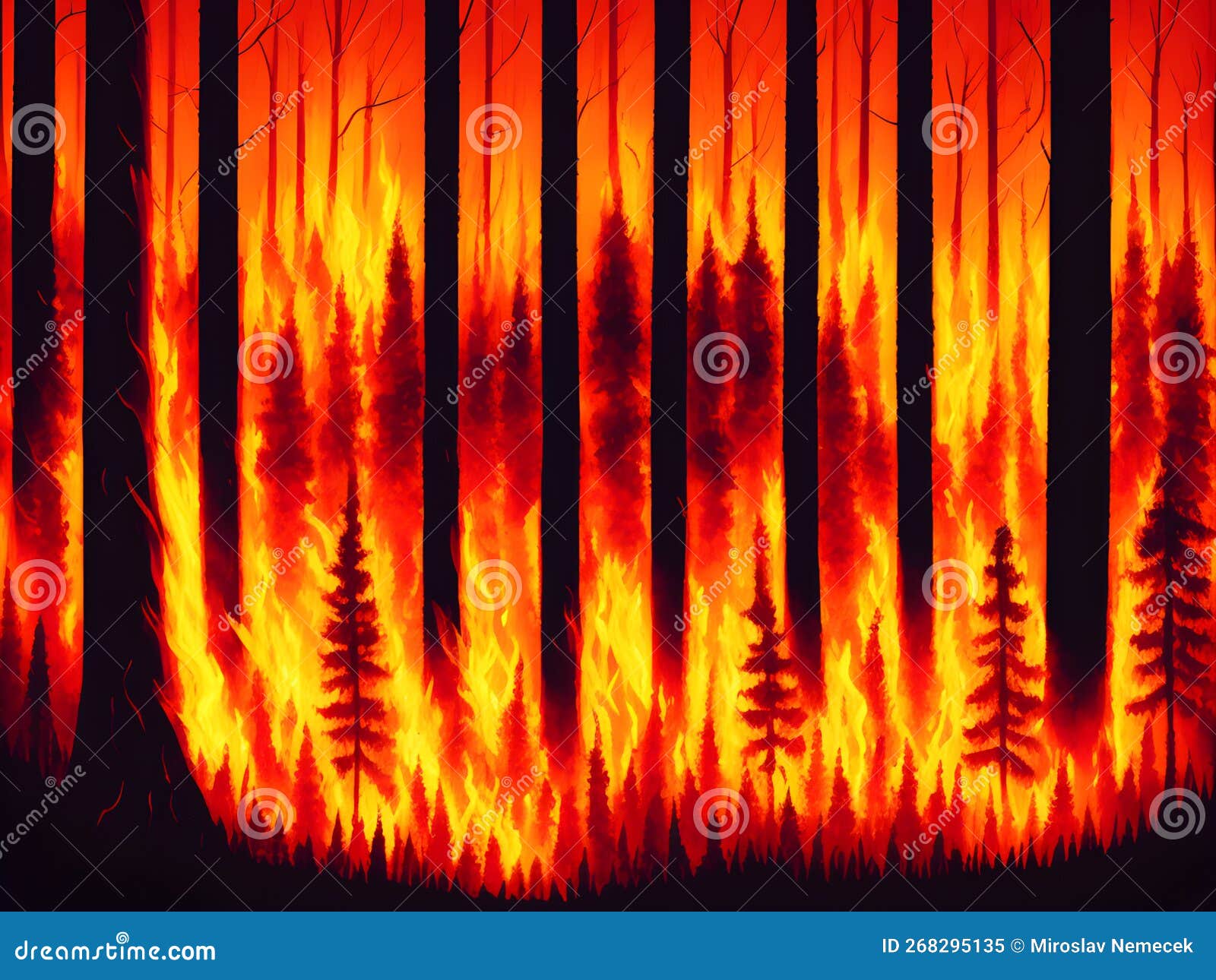 Forest in Fire, Generative AI Illustration Stock Illustration ...