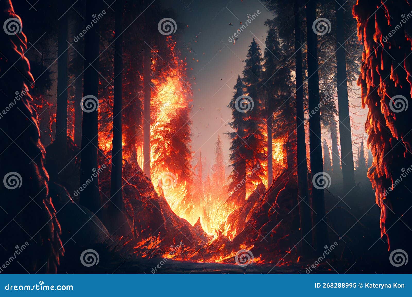 Forest Fire Disaster, Orange Flames Burning Trees, Generative Ai Stock ...