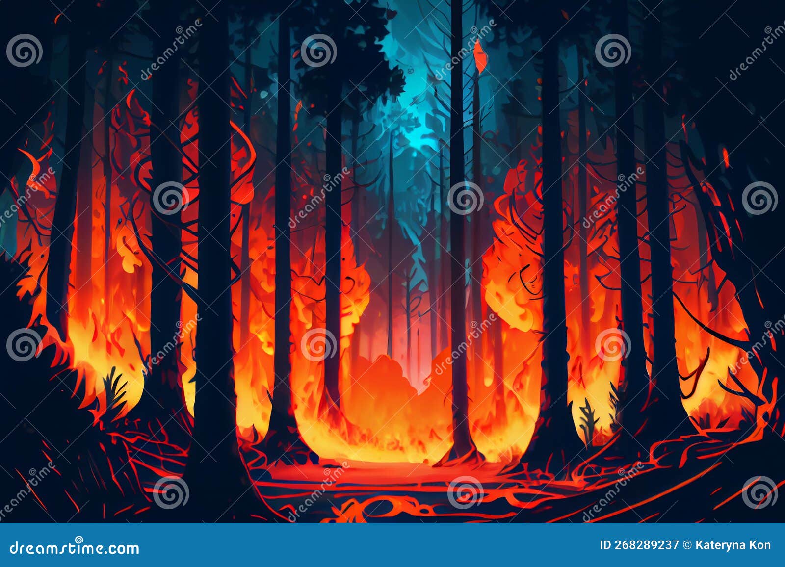 Forest Fire Disaster, Orange Flames Burning Trees, Generative Ai Stock ...