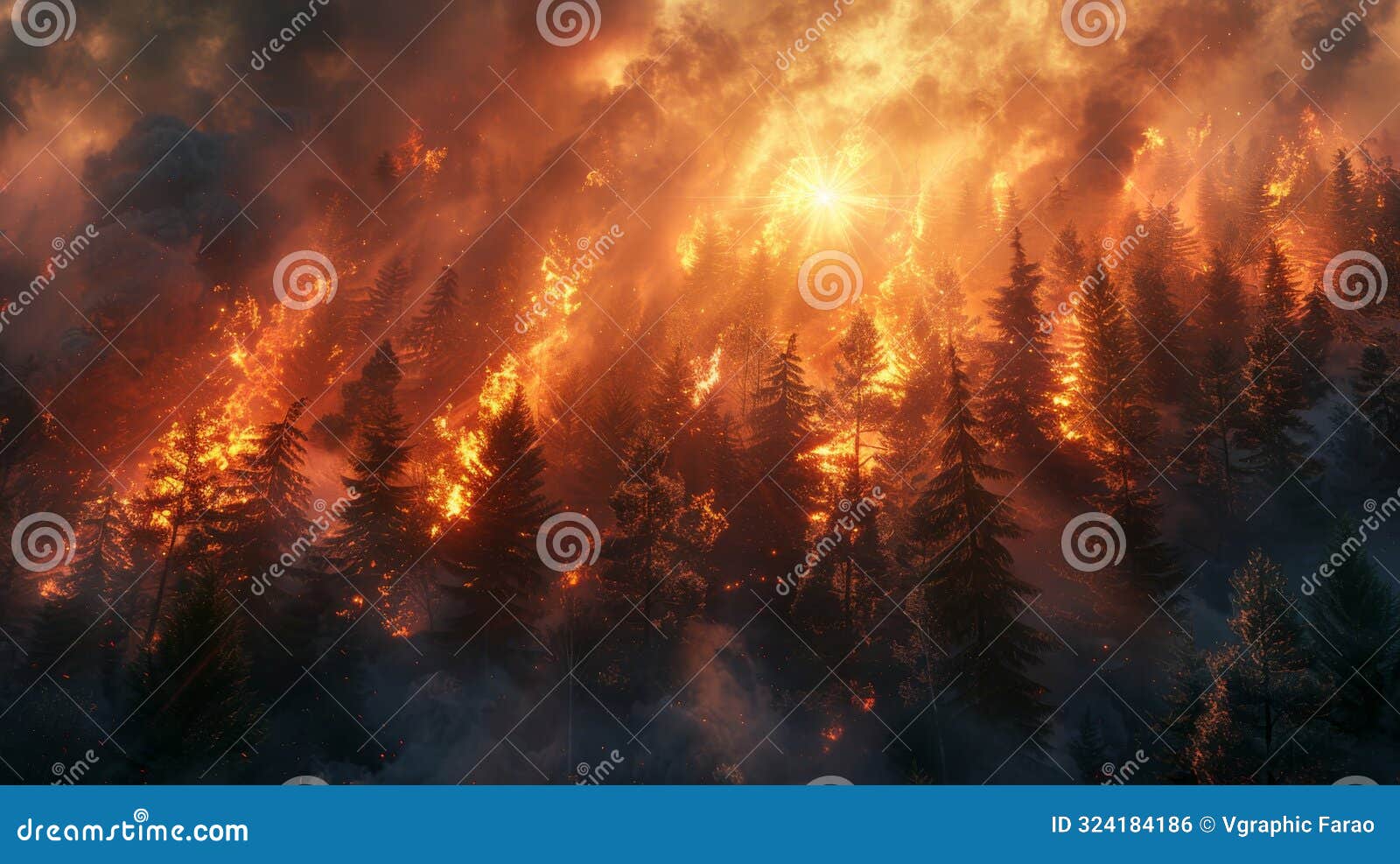 Forest Fire Engulfing Pine Trees at Sunset, Environmental Disaster ...