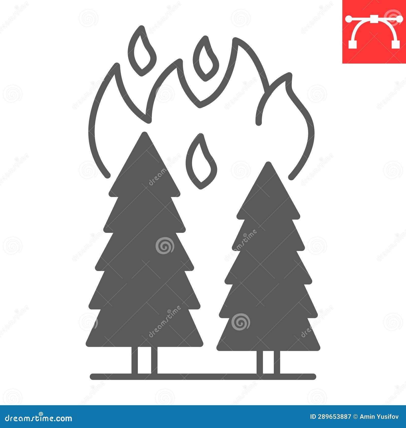 Forest fire glyph icon stock vector. Illustration of danger - 289653887
