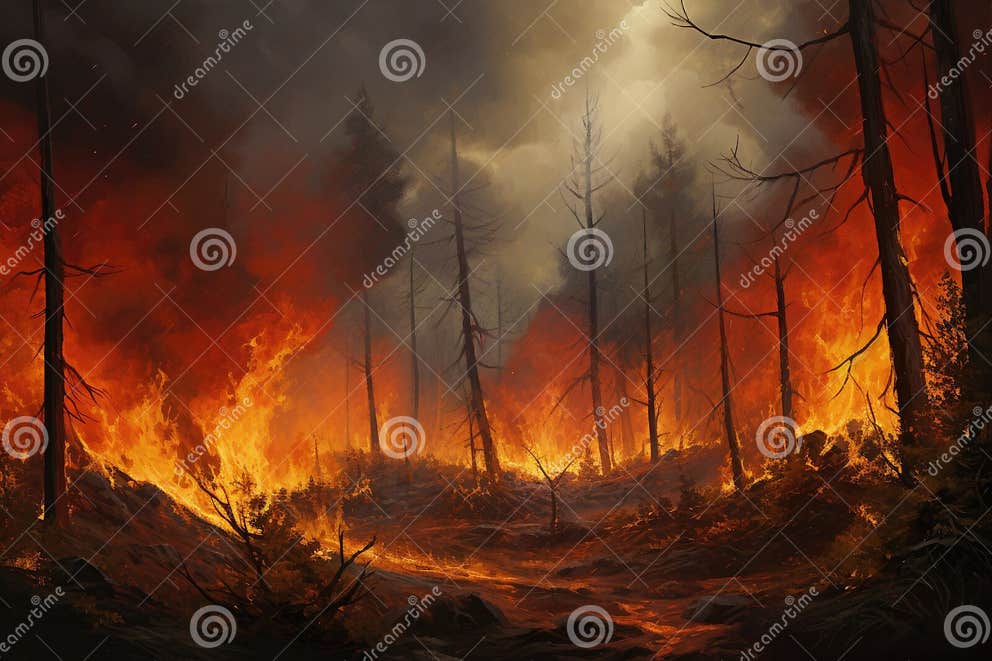 Forest Fire. High Flames in the Forest Stock Illustration ...