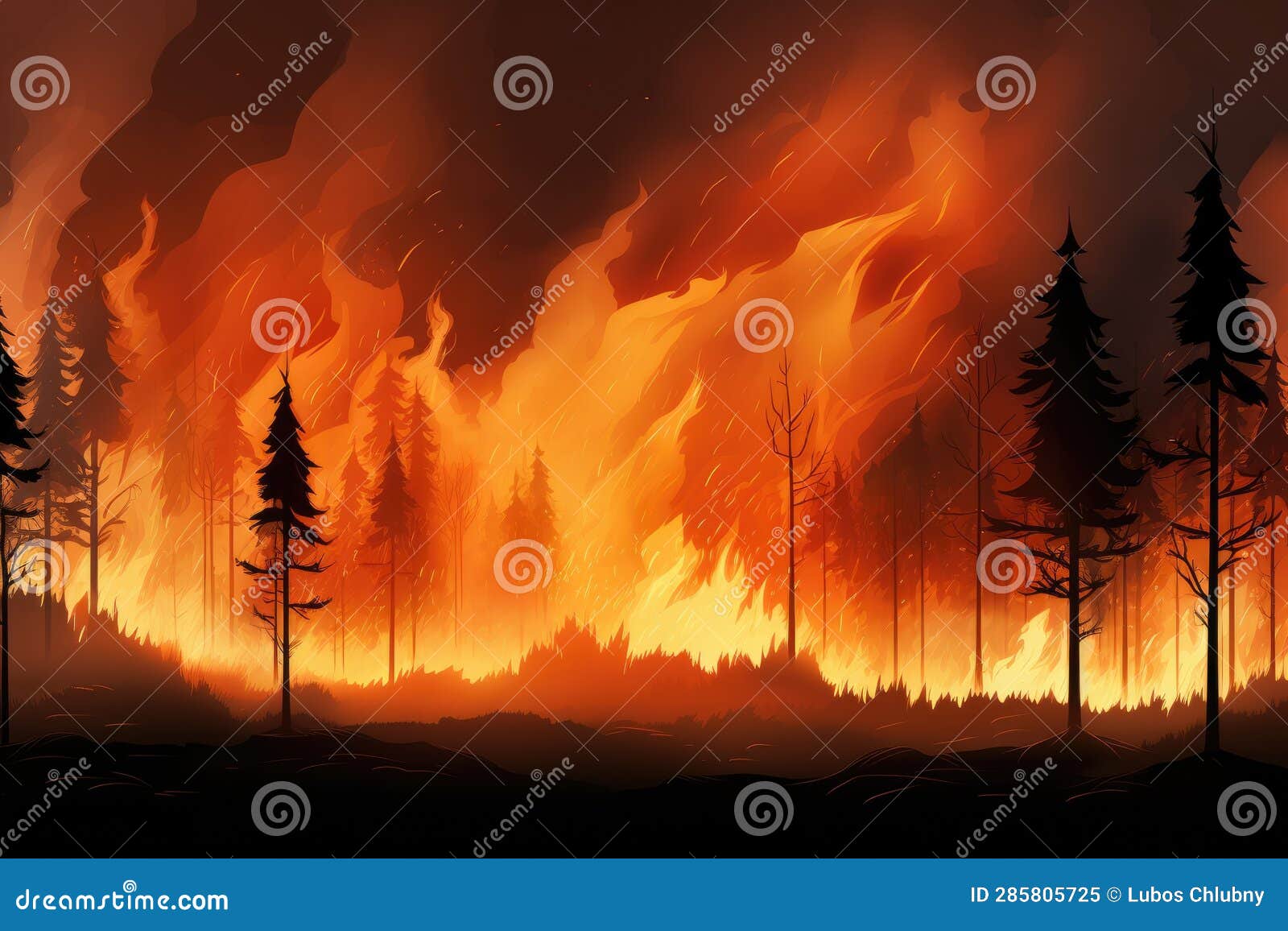 Forest Fire. High Flames in the Forest Stock Illustration ...