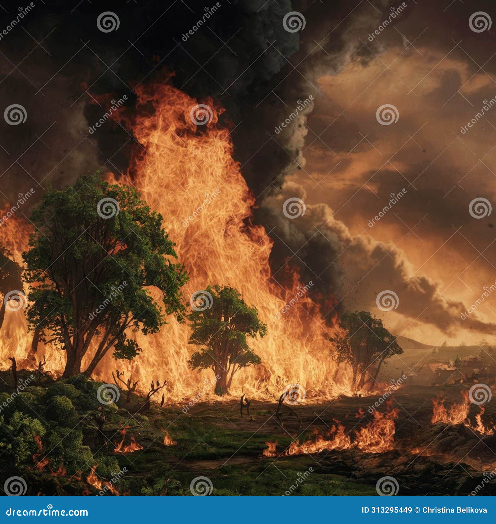 Forest Fire with a Huge Cloud of Smog Stock Illustration - Illustration ...
