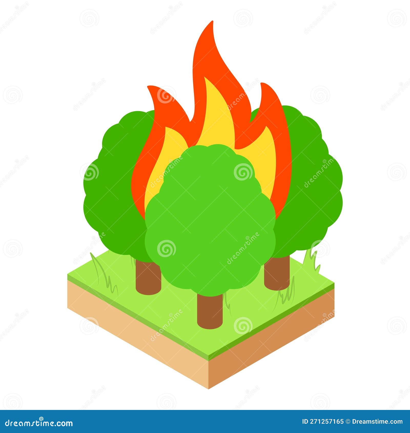Forest Fire Icon Isometric Vector. Burning Green Deciduous Tree on Land ...