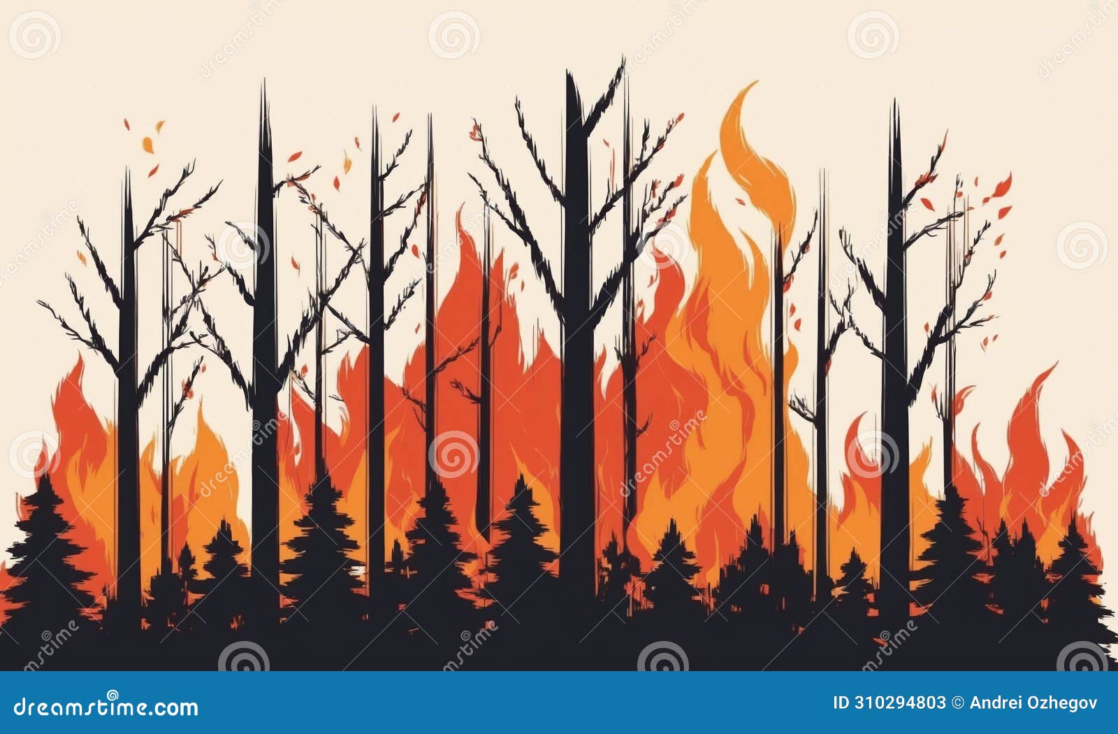Forest Fire in the Forest. Illustration of a Burning Forest. Stock ...