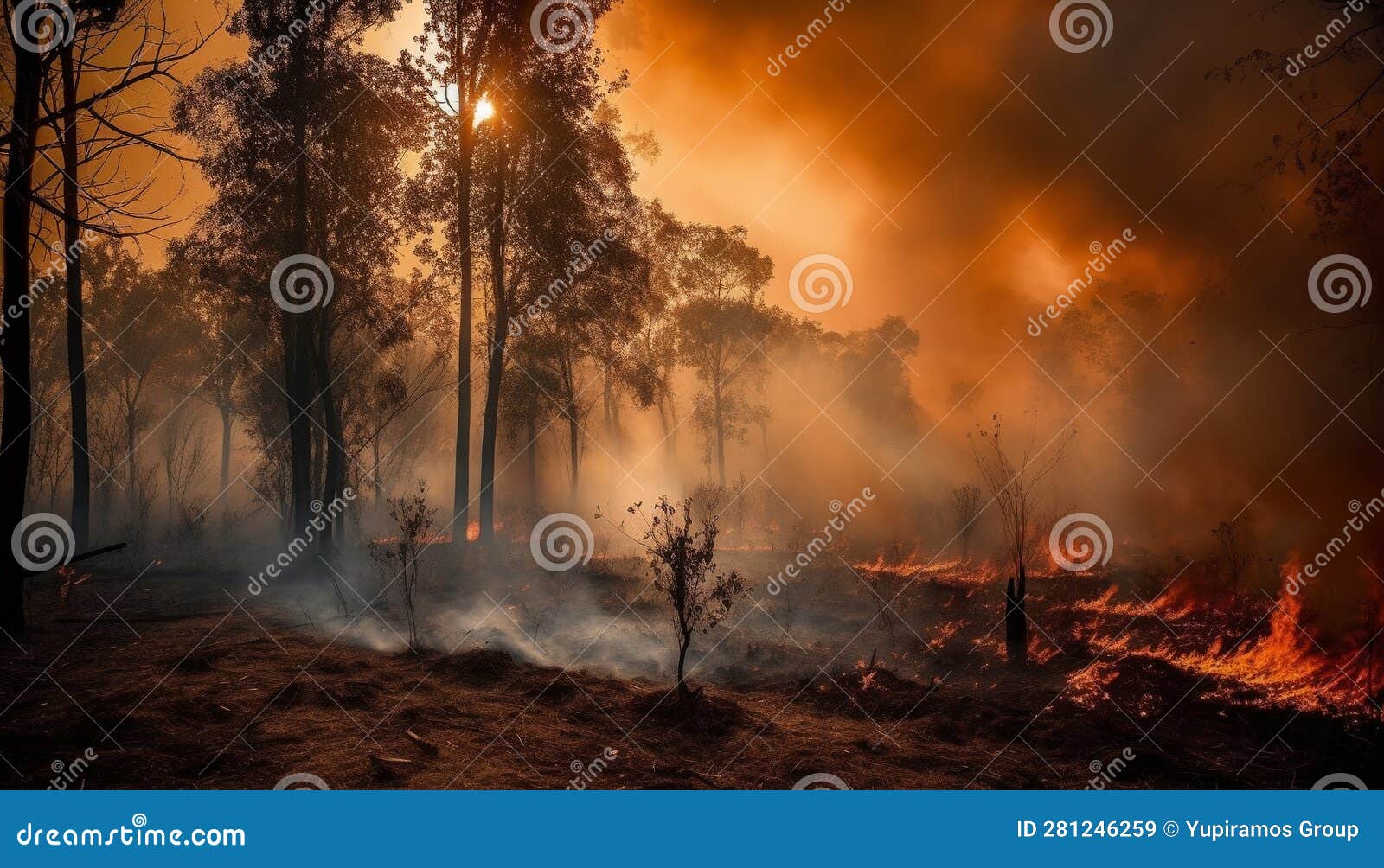Forest Fire Inferno Destroys Landscape, Ash Covers Pine Tree Meadow ...