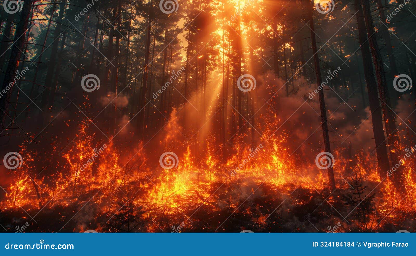 Forest Fire with Intense Flames and Sun Rays through Trees ...