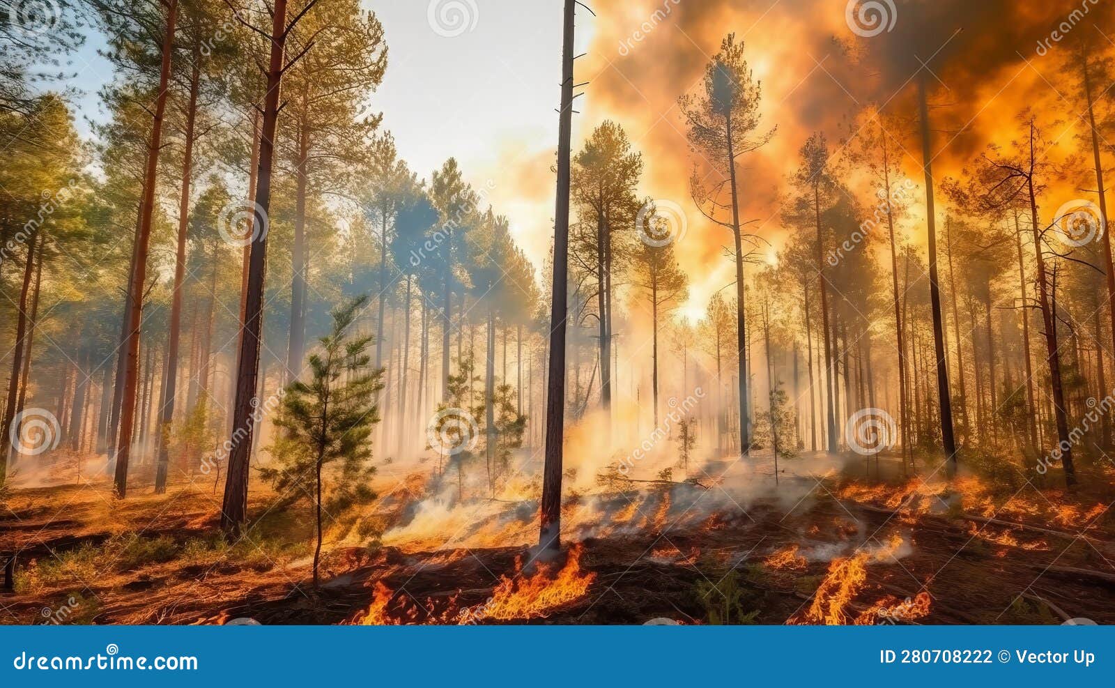 Forest Fire Many Acres of Pine Trees Burn Down during. Generative AI ...