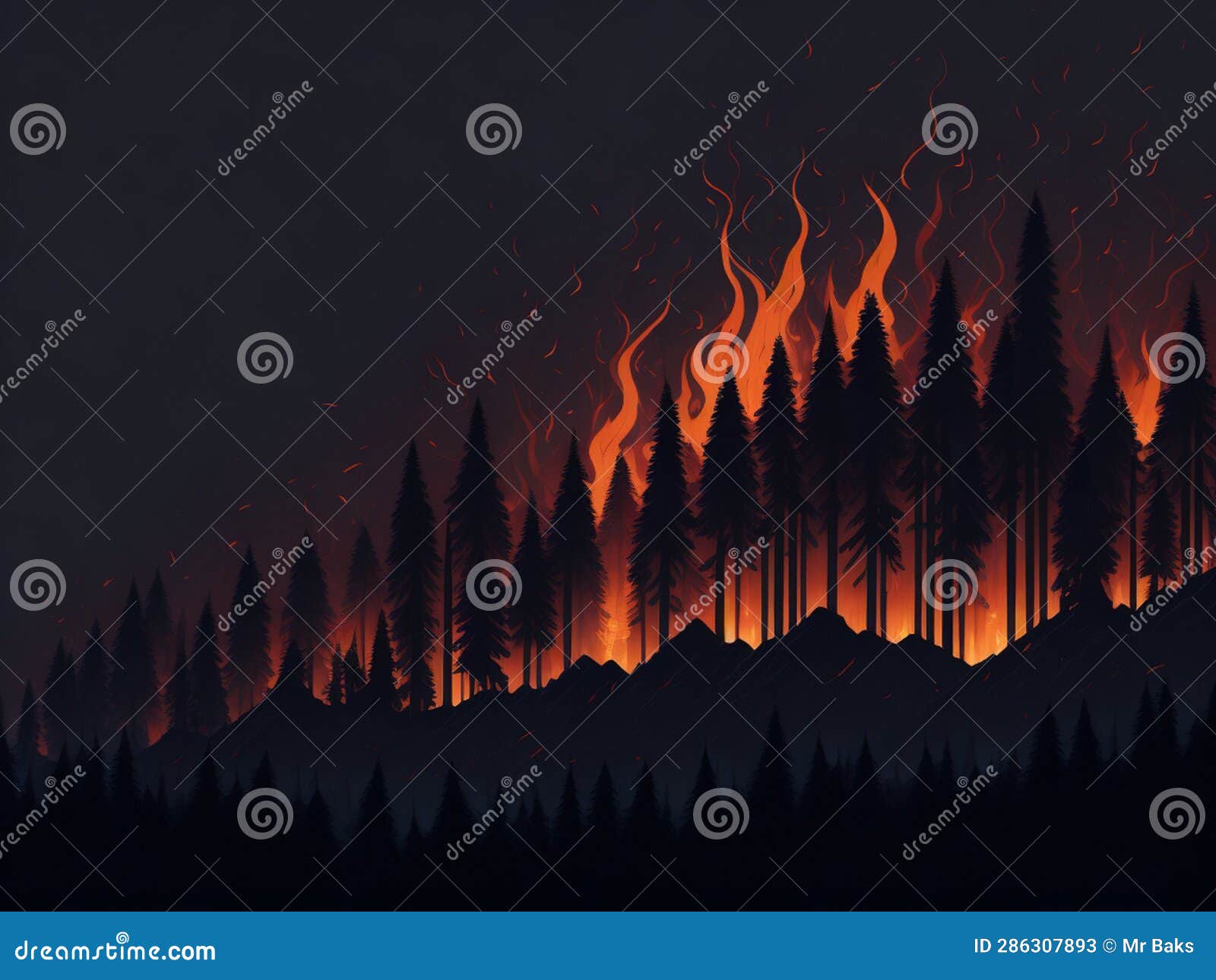 Forest Fire in the Mountains. Stock Illustration - Illustration of ...