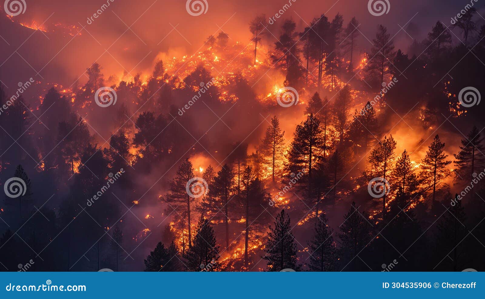 Forest fire at night stock photo. Image of forest, deforestation ...