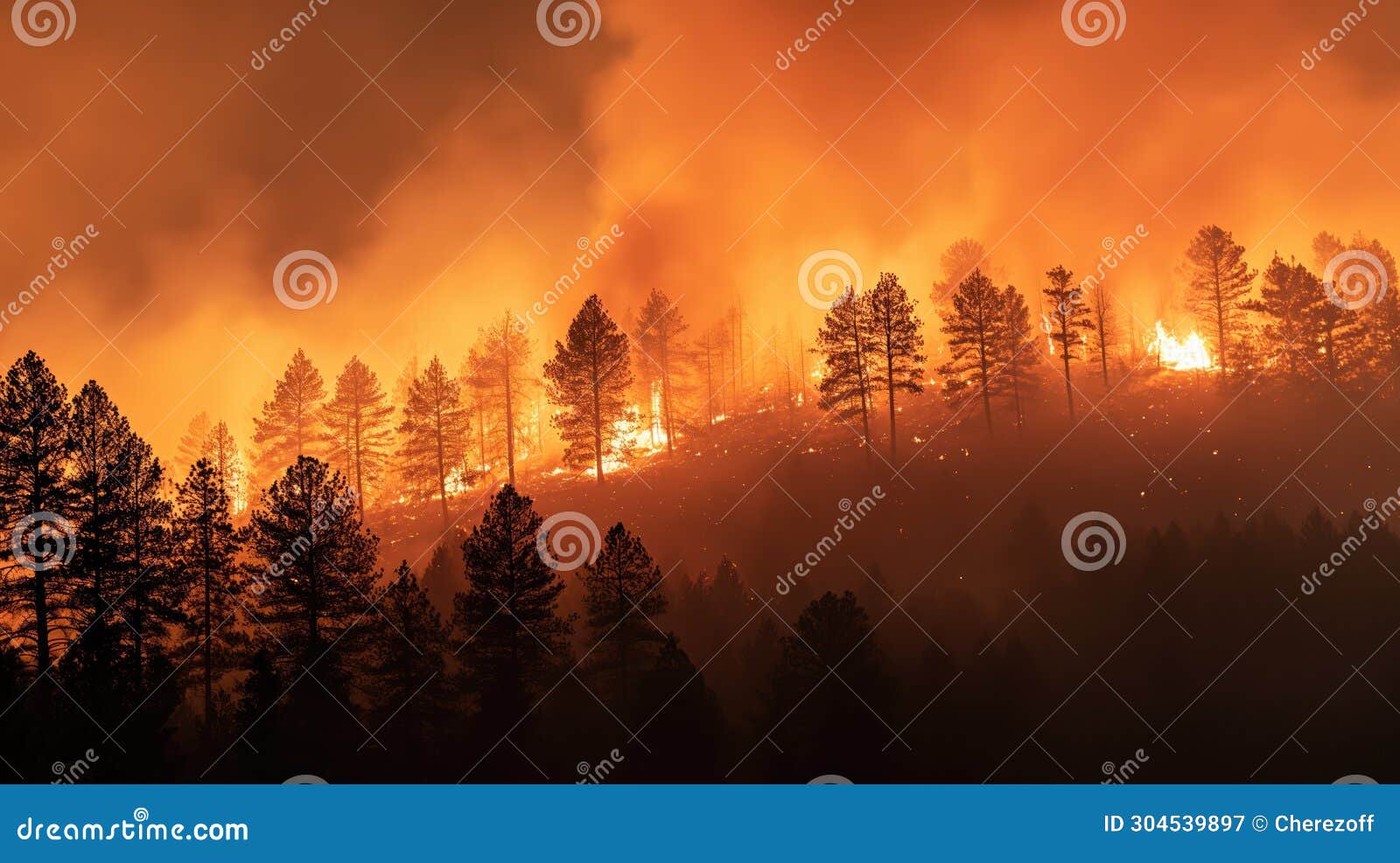 Forest fire at night stock image. Image of landscape - 304539897