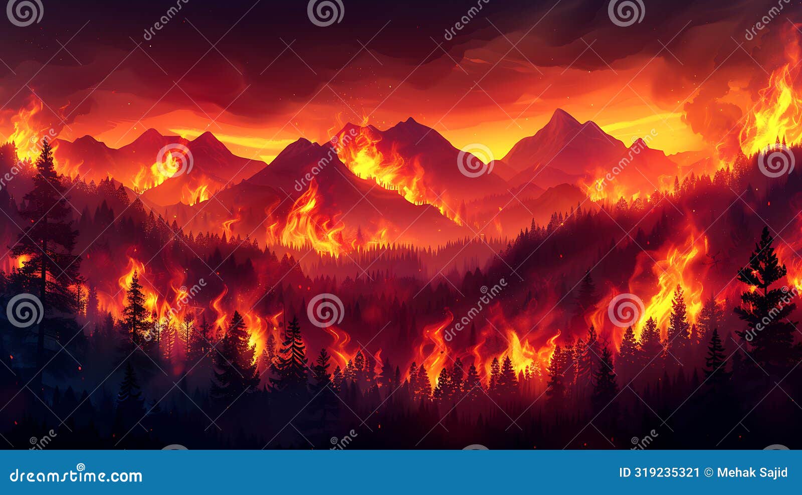 Forest Fire Scene in the Mountains Stock Image - Image of complex ...