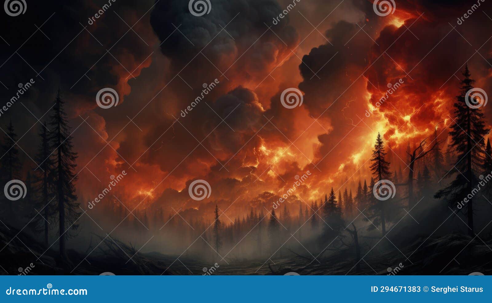 A Forest Fire is Seen in the Distance, AI Stock Image - Image of night ...