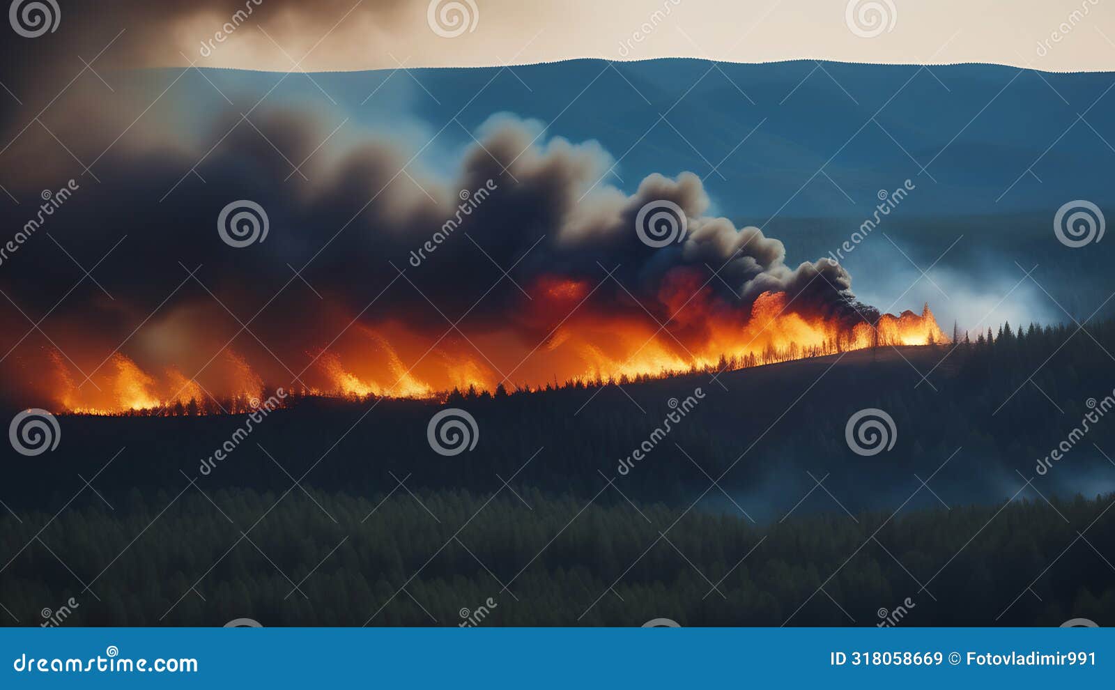 Forest Fire Spreading in a Straight Line Stock Illustration ...