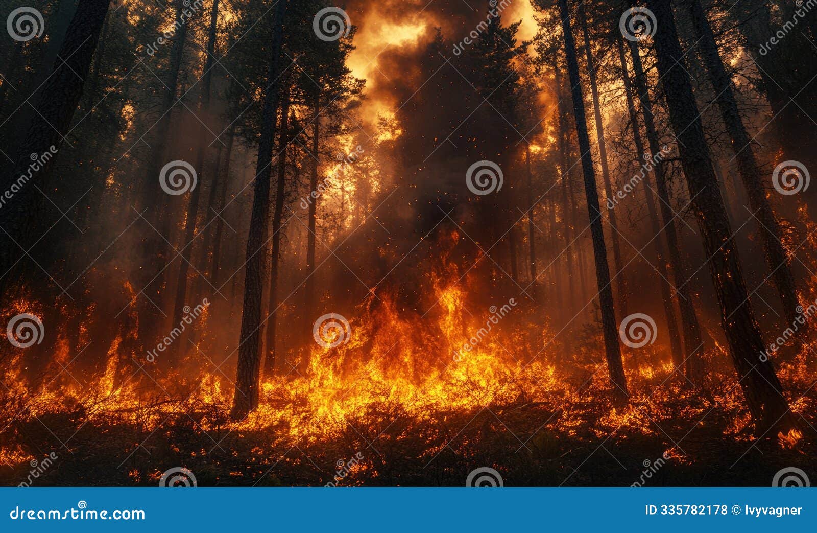 A Forest Fire Sweeping through a Dense Forest, the Underbrush Ablaze ...