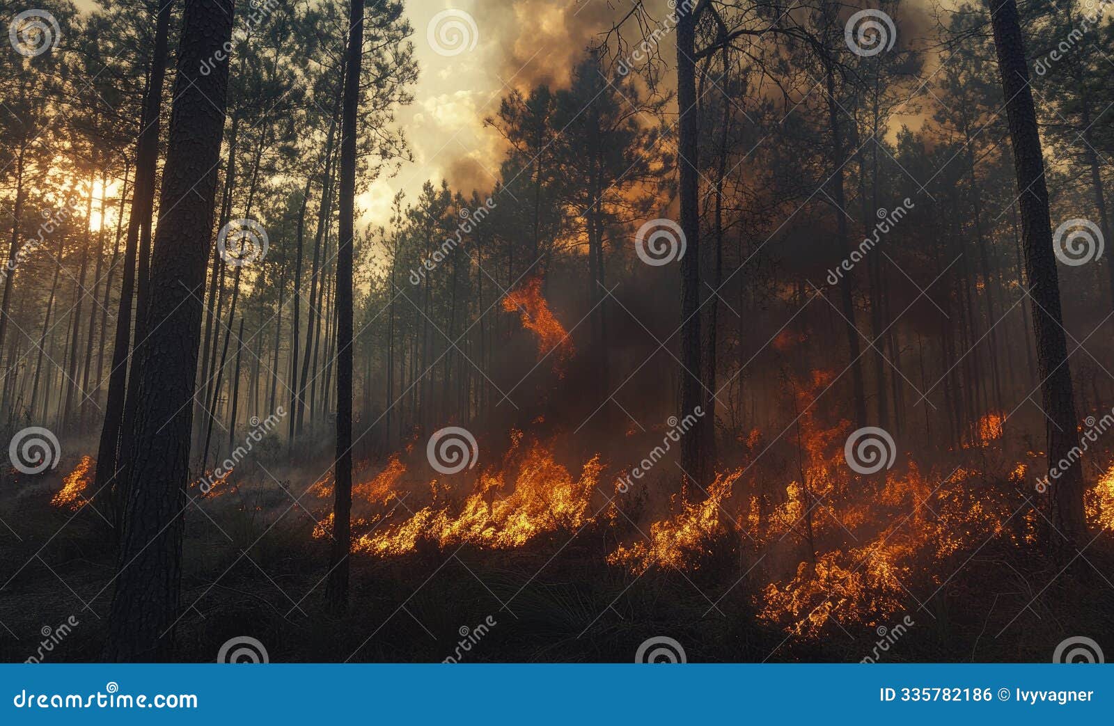 A Forest Fire Sweeping through a Dense Forest, the Underbrush Ablaze ...