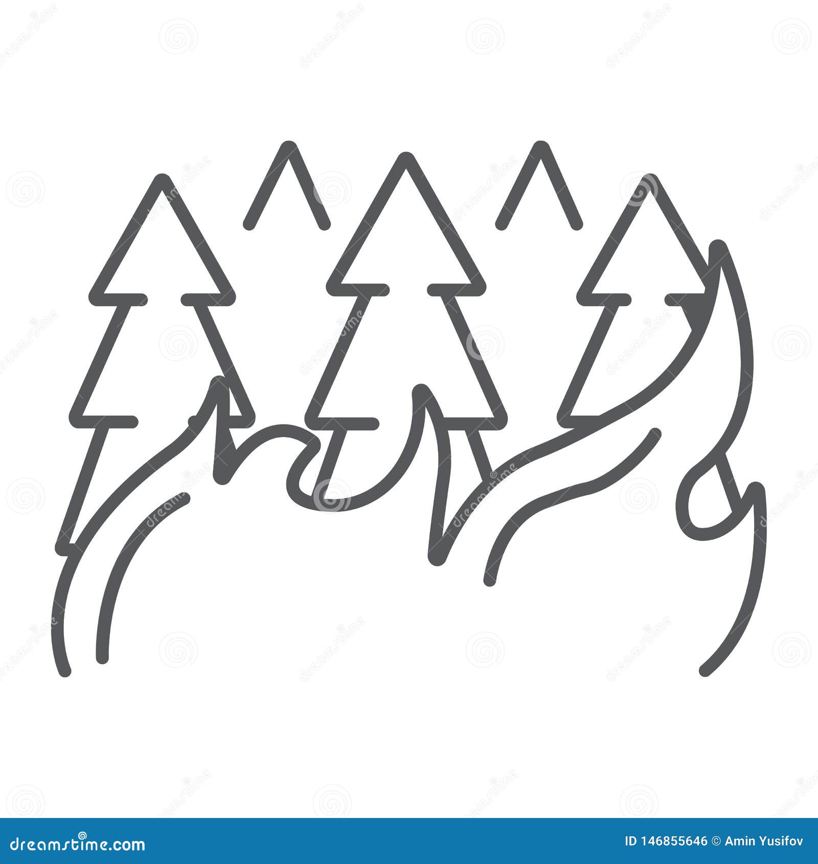 Forest on Fire Thin Line Icon, Burn and Disaster, Burning Trees Sign ...