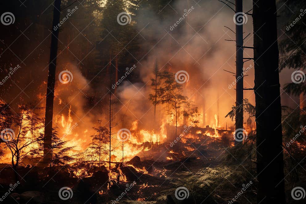 Forest Fire with Trees on Fire Stock Photo - Image of natural, ecology ...