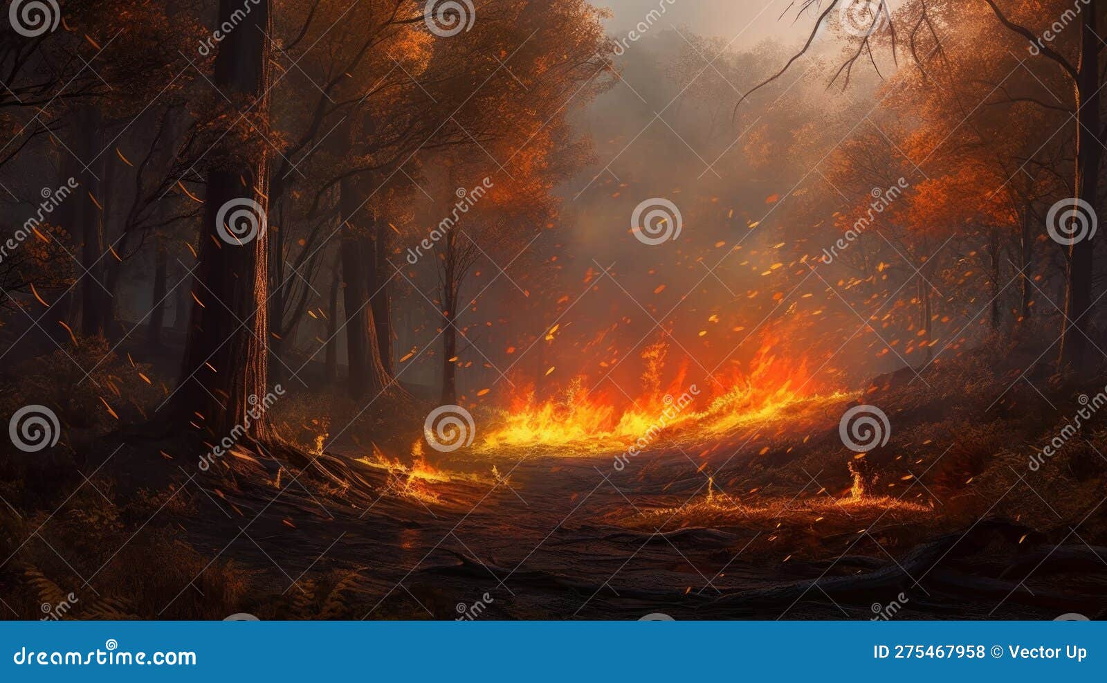 Forest Fire with Trees on Fire. Generative AI Stock Illustration ...