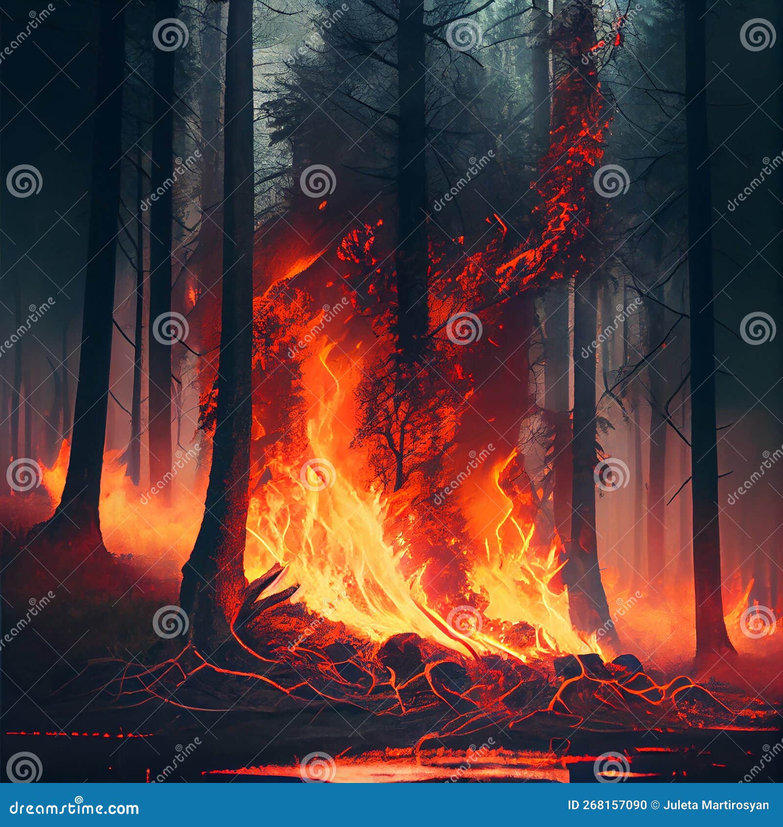 Forest Fire with Trees in Fire. Generative AI Stock Illustration ...