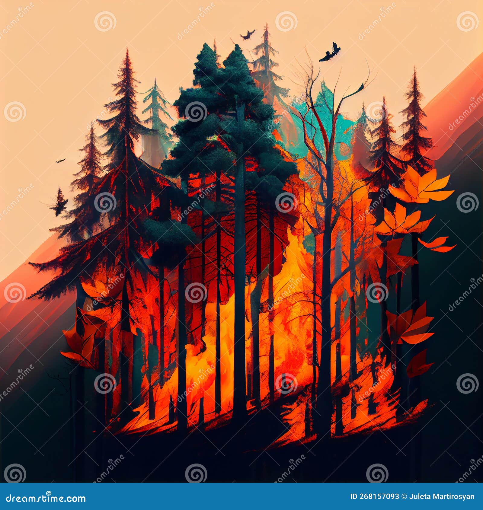 Forest Fire with Trees in Fire. Generative AI Stock Illustration ...