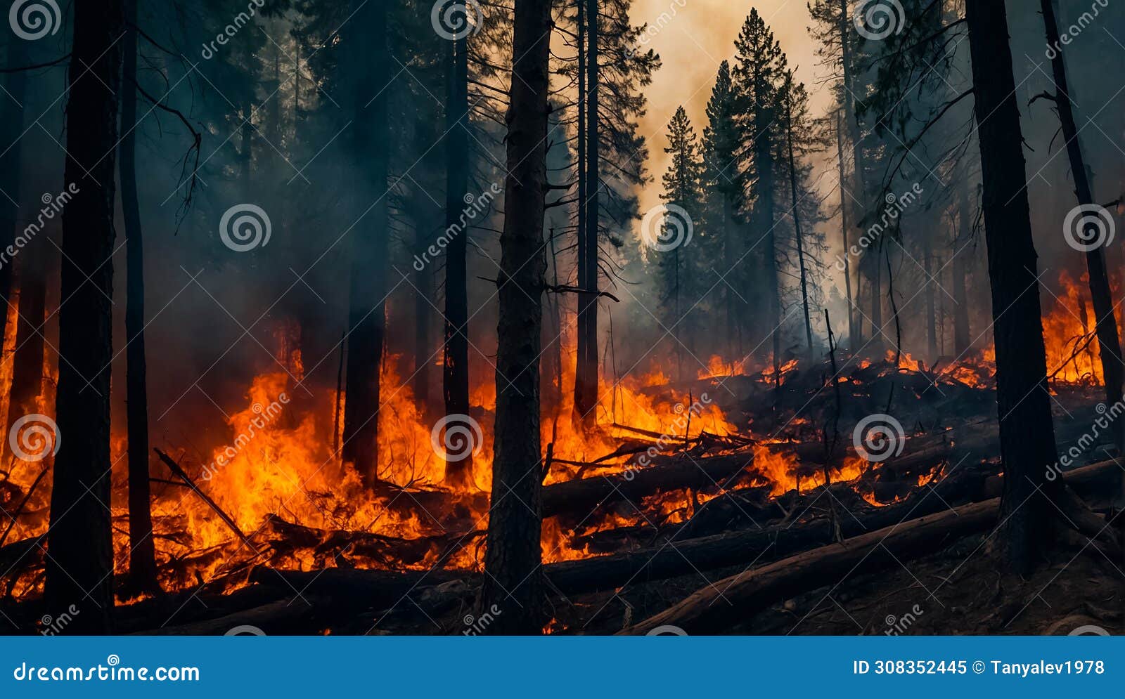 Forest Fire, Trees in Smoke, Destruction Flame Disaster Damage ...