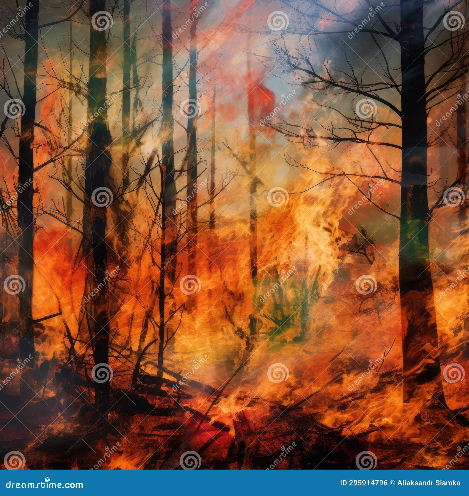 A Forest Fire with Trees and Smoke Stock Photo - Image of environment ...