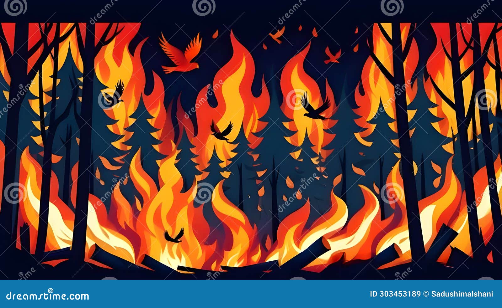 Forest Fire Outline Vector Illustration for Web, Printing, Ui Design ...