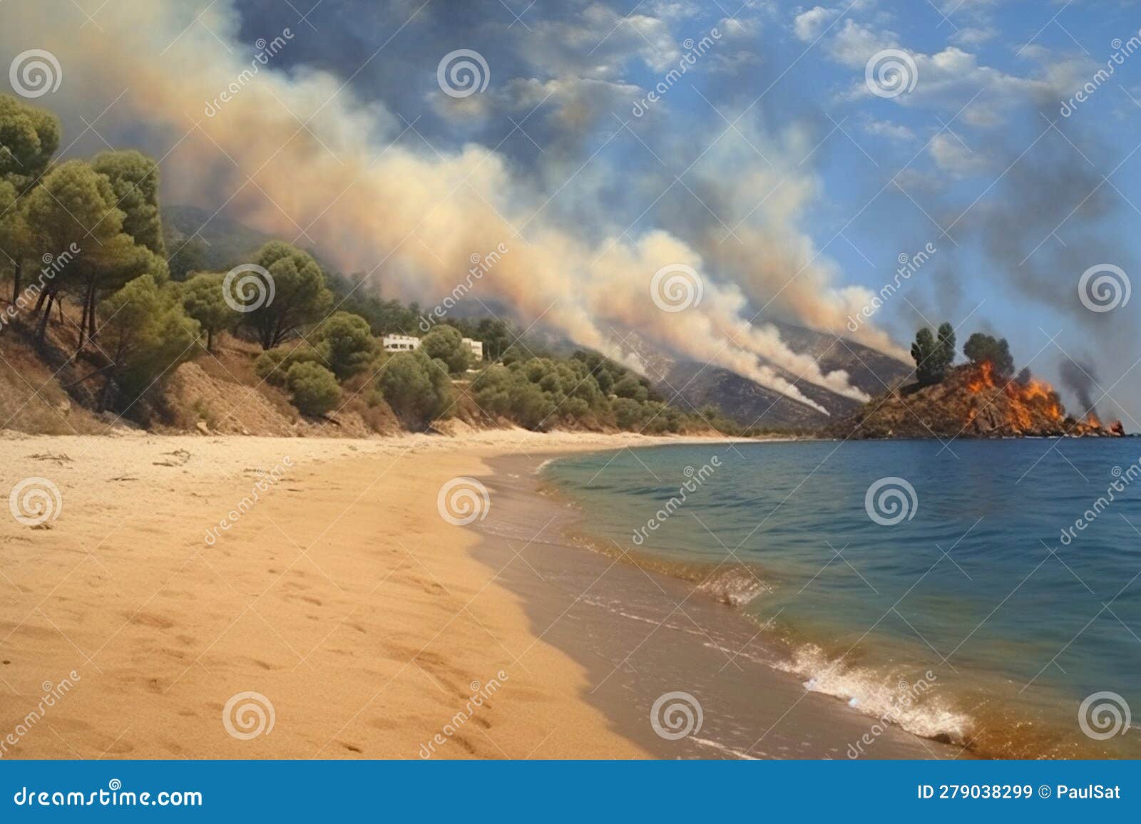 Forest Fire, View from the Beach. a Holiday Resort on Fire Stock ...