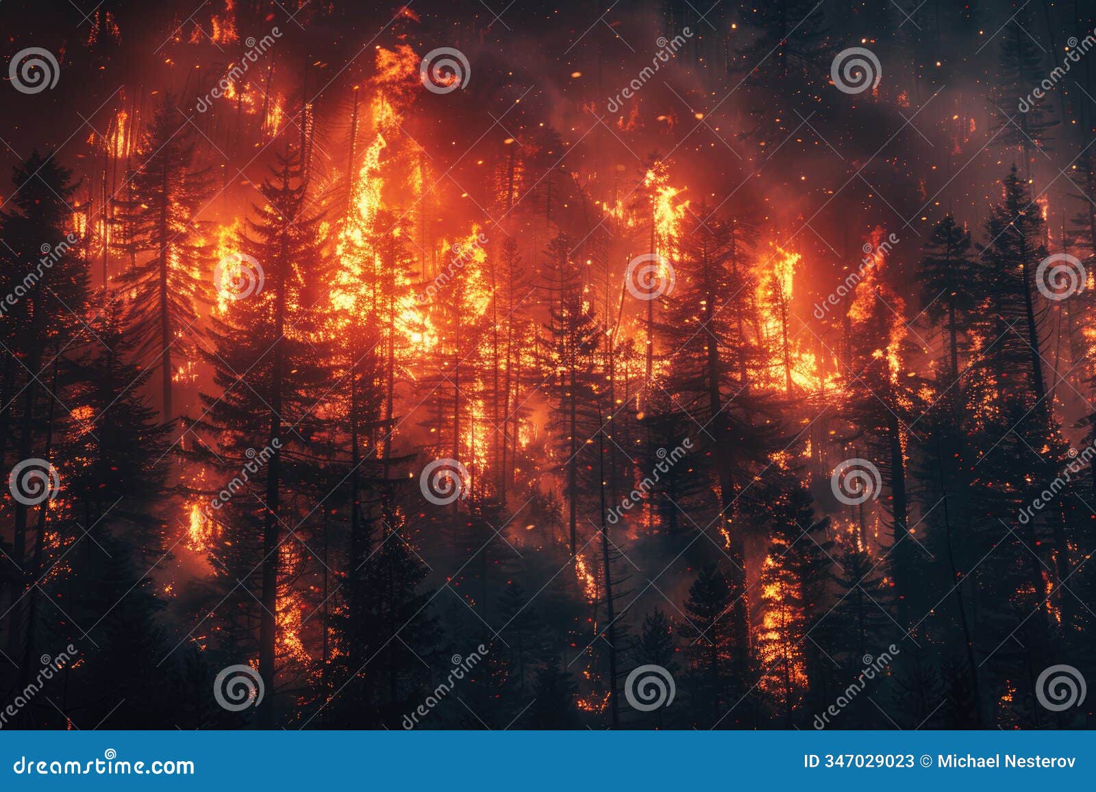 Forest Fire, Wall of Wildfire Flames Stock Image - Image of natural ...