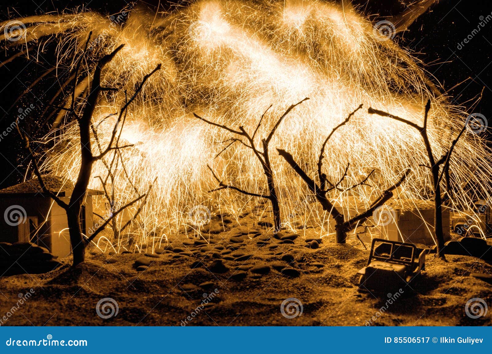 Forest Fire, Wildfire Burning Tree in Red and Orange Color at Night. on ...