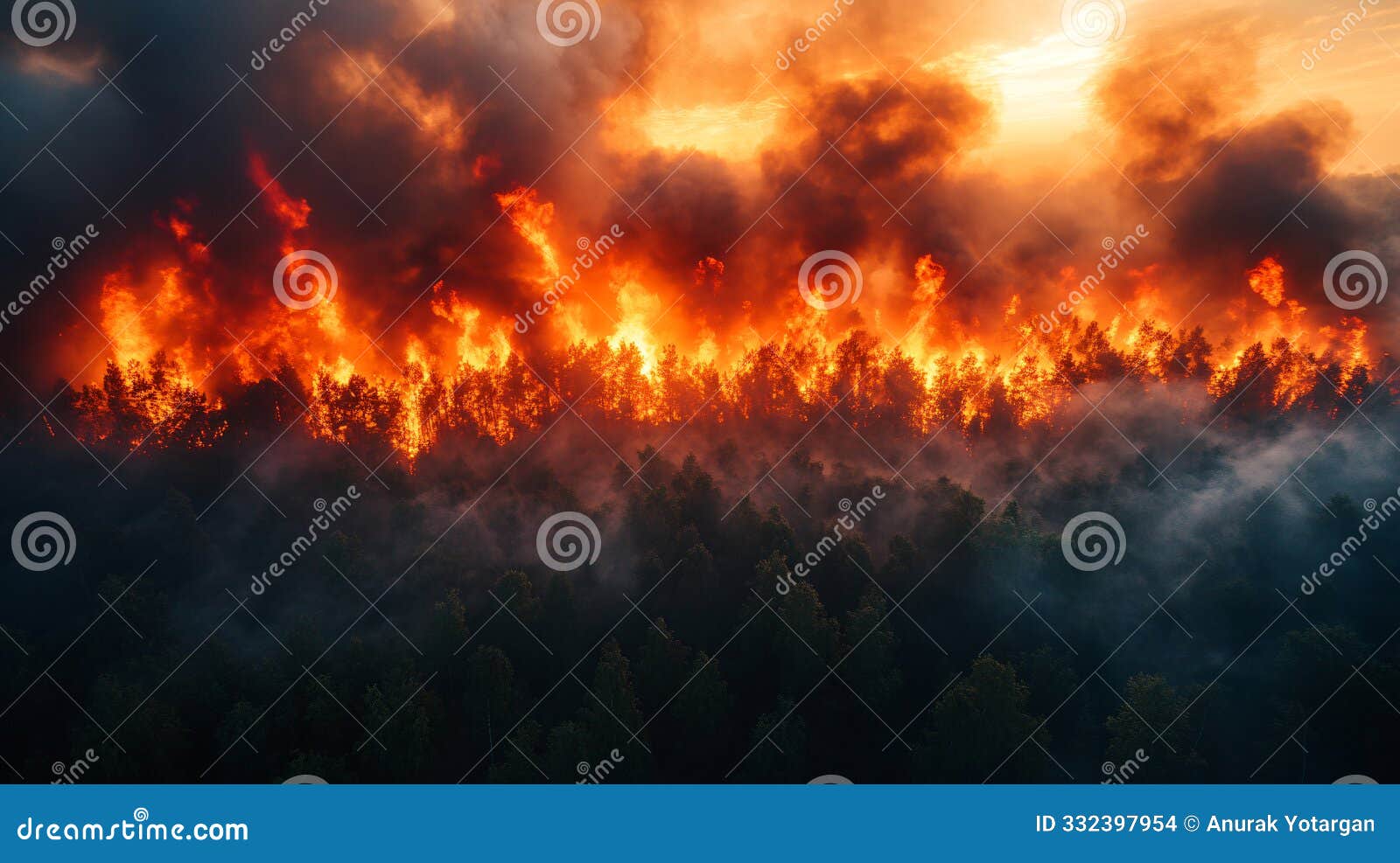 Forest Fire Wildfire at Night Time on the Mountain with Big Smoke Stock ...