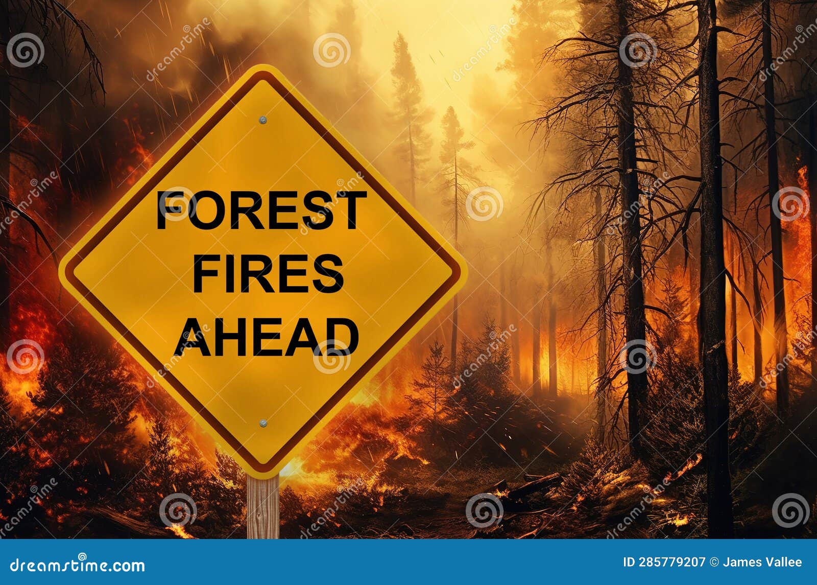 Forest Fires Ahead Caution Sign - Fire Background Stock Illustration ...