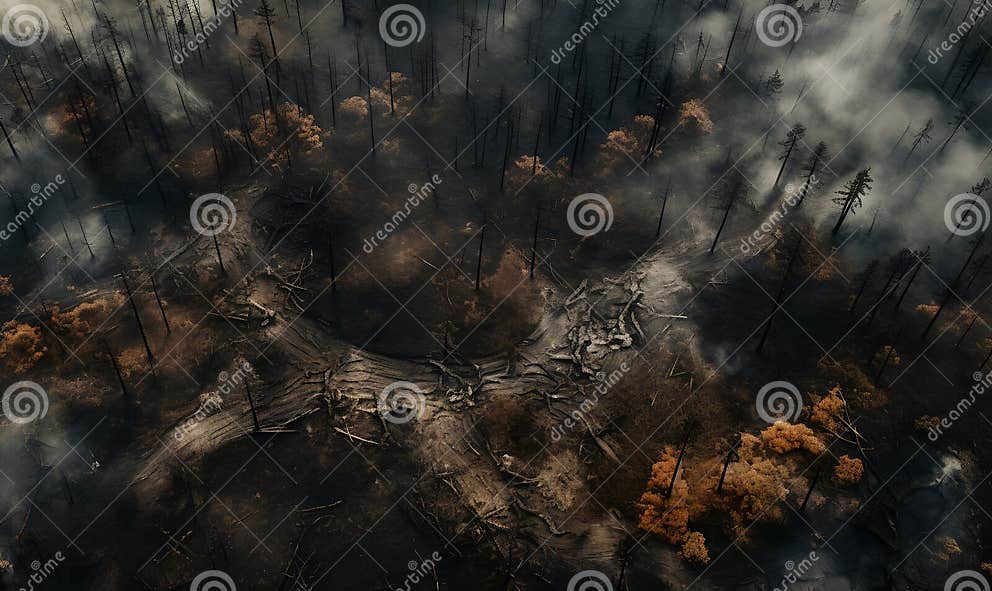 Forest Fires from a Bird Eye View, Ai Generative Stock Illustration ...