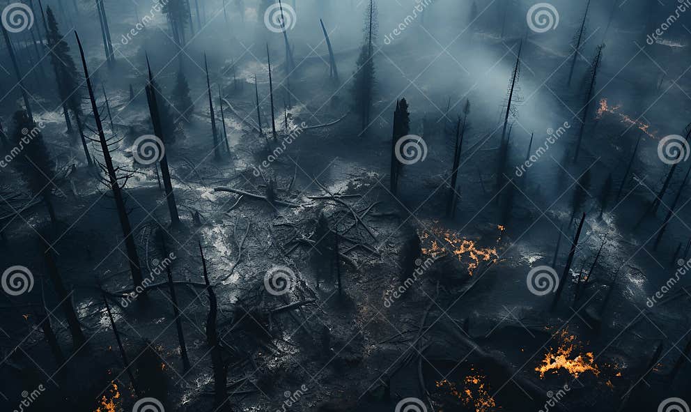 Forest Fires from a Bird Eye View, Ai Generative Stock Illustration ...