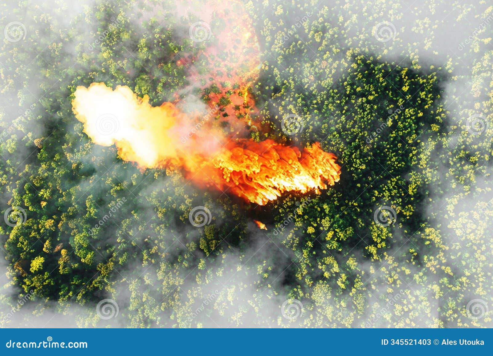 Forest Fires. Green Forest with Fire and Smoke. Global Warming Stock ...