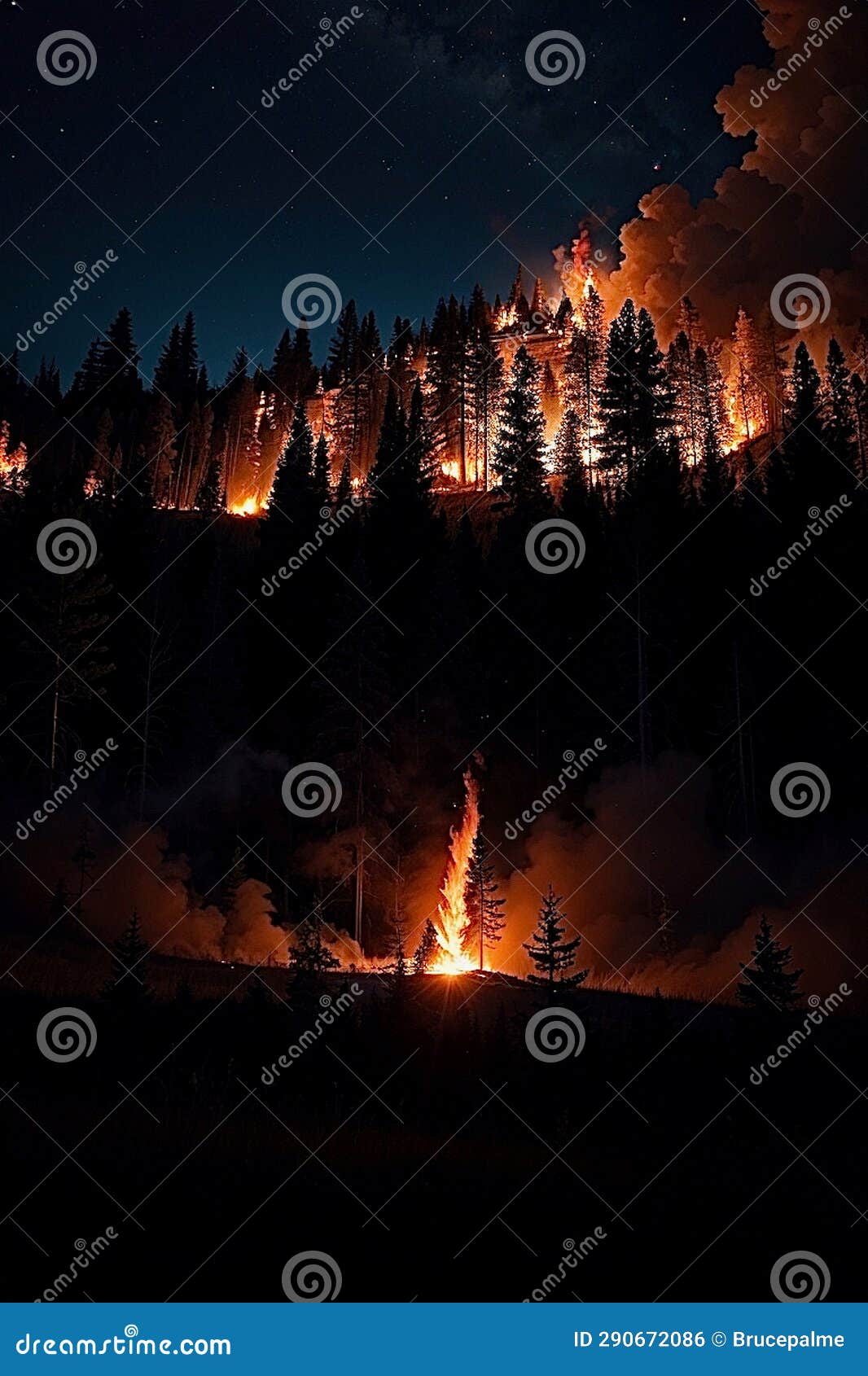 Forest Fires in the Night. AI Generated Stock Illustration ...