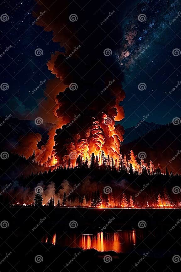 Forest Fires in the Night. AI Generated Stock Illustration ...