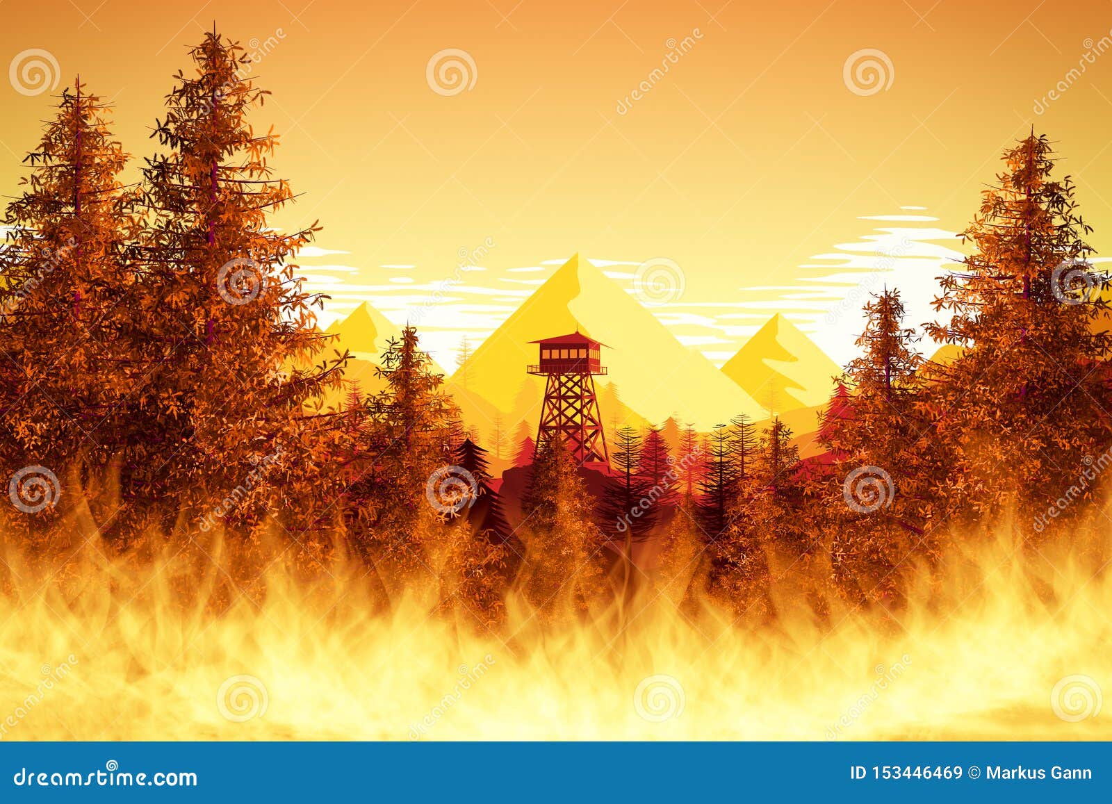 Forest Fires With Silhouettes Of Wild Animals Fleeing Fire In Paper Cut ...