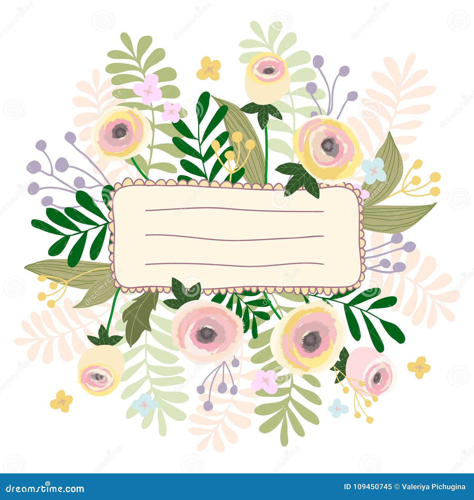 Forest Floral Vector Design Frame. Berries, Fern Plants. Colorful ...