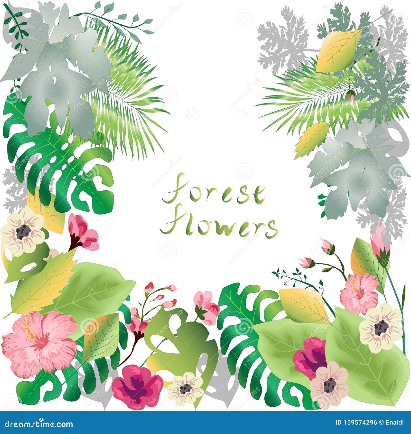 Forest Flowers and Leaves Frames and Background Template Stock Vector ...